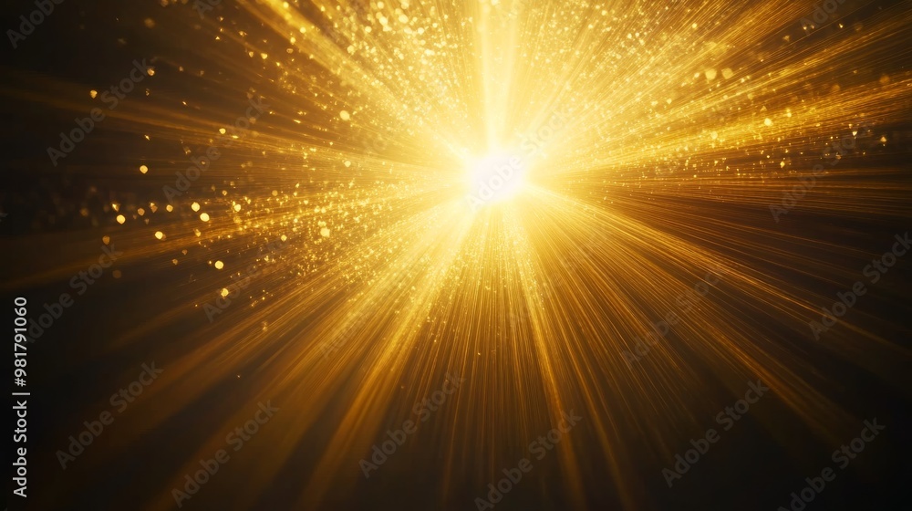 79. Radiant gold light rays bursting from the top center against a dark ...