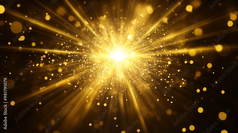 79. Radiant gold light rays bursting from the top center against a dark ...