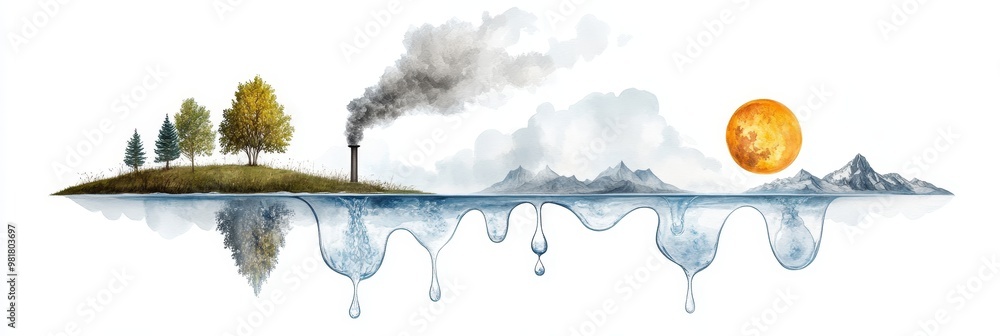 A diagram illustrating the water cycle with emphasis on the effects of ...