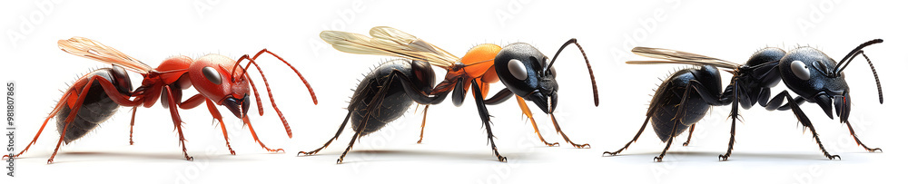 “Three Different Ant Species in Frontal View, Isolated on a White ...