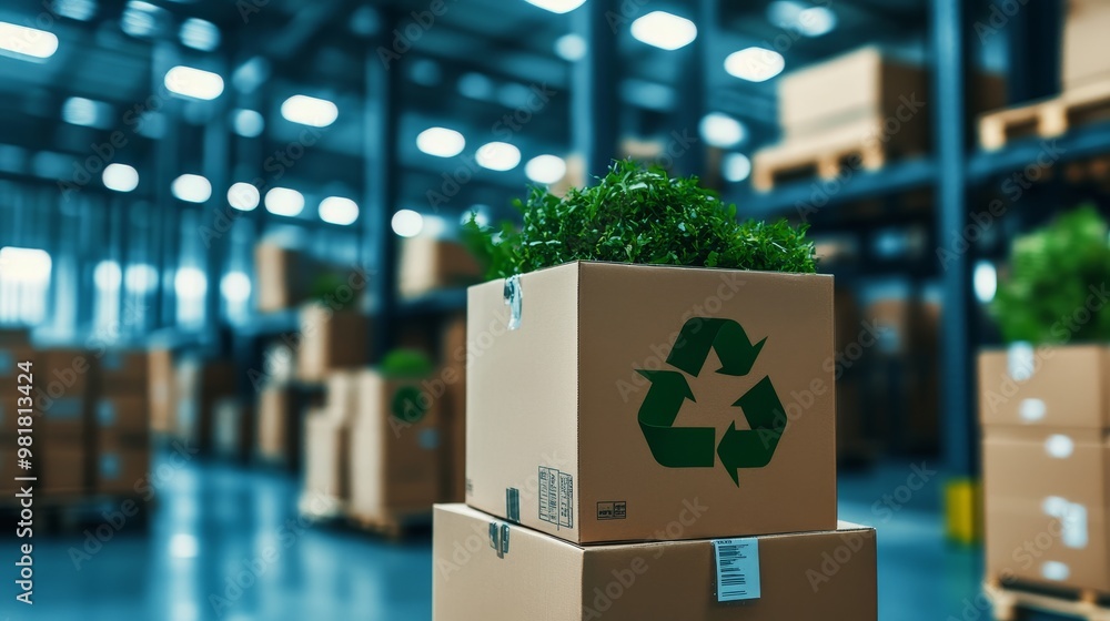An eco-friendly warehouse interior showcasing sustainable packaging ...