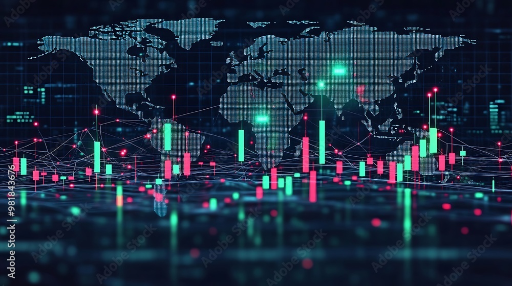 A decentralized cryptocurrency market chart with alternating green and ...