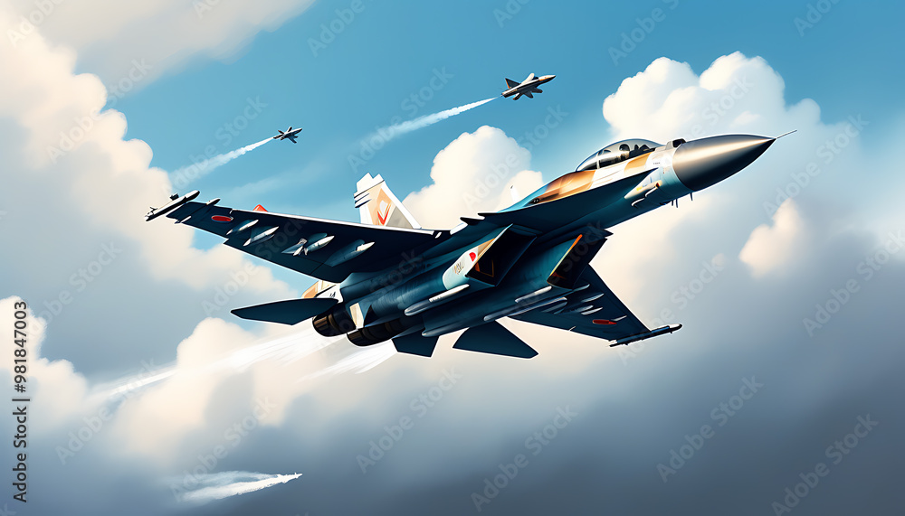 Spectacle of a fighter jet flying with smoke through the blue sky Stock ...