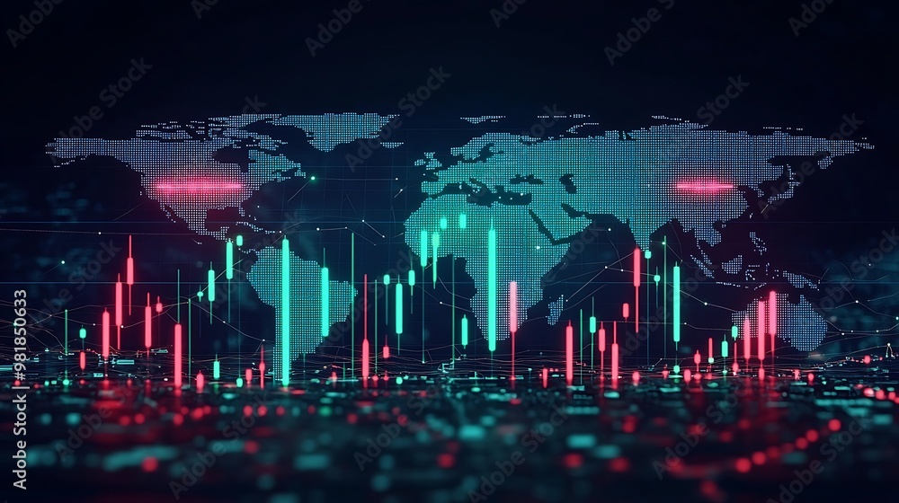 A volatile stock market chart with green and red candlesticks ...