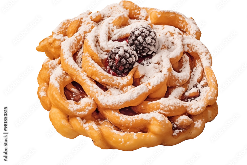 Close Up To a Sugar coated funnel cake PNG with Blackberries Topping ...