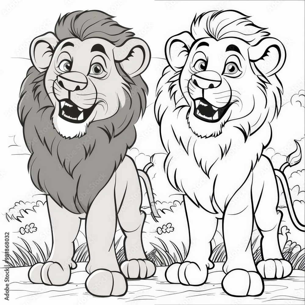 coloring page for kids, Lion, cartoon style,thick lines,low detail,no ...
