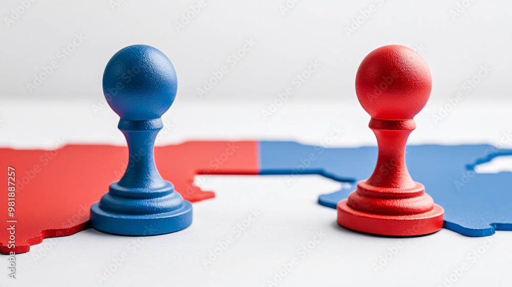 Political divisions are represented by blue and red pawns on map ...