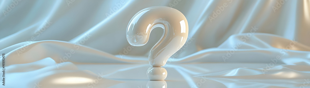 Glossy White Question Mark on Reflective Surface: Medium Shot ...