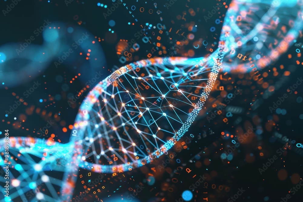 DNA Helix Intertwined with Binary Code, a visual representation of the convergence of ...