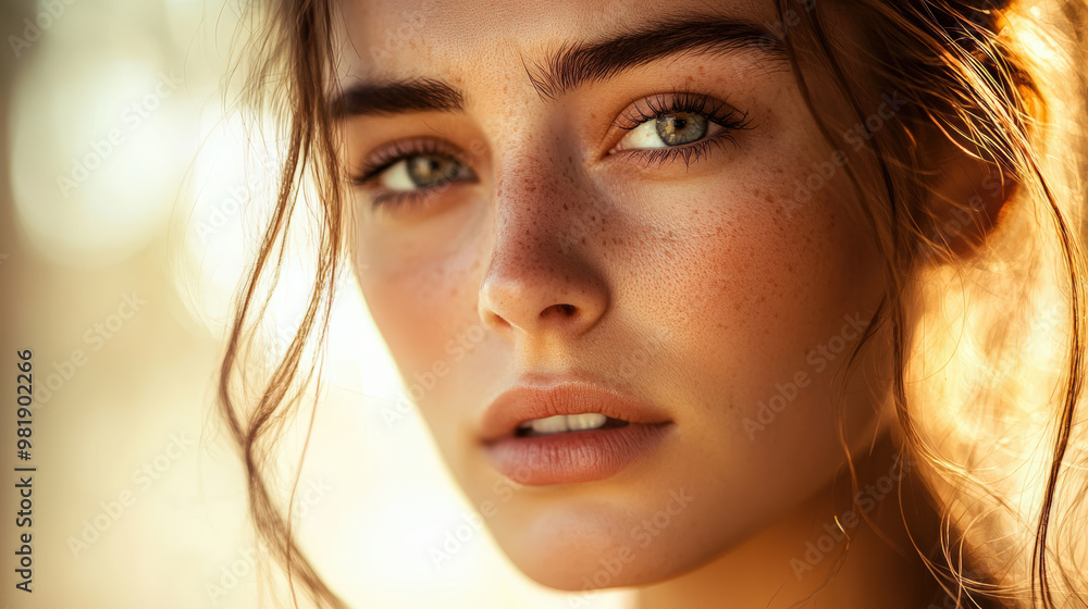 A close up portrait of woman with an anxious expression, showcasing her ...