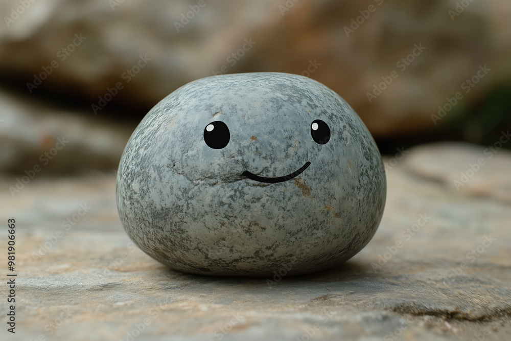 Cute smiling rock with painted happy face, adorable stone character for ...