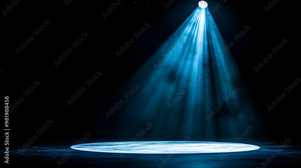 A dramatic spotlight illuminates the floor, creating a circular beam in ...