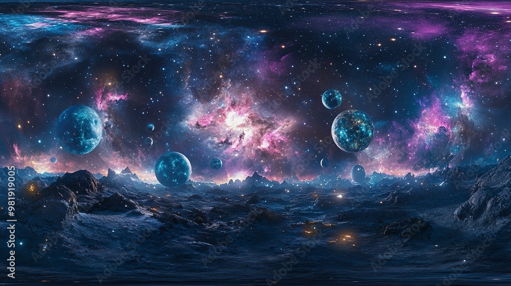 360 degree space nebula panorama with equirectangular projection ...