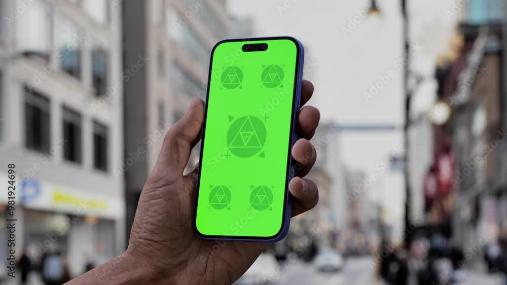 Asian old male using smartphone with a blank green screen. Maps, navigation, shopping apps ...