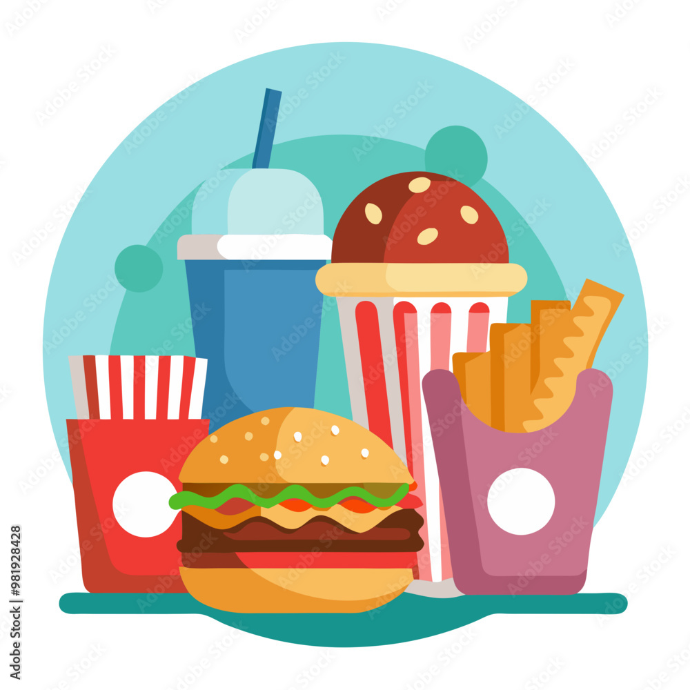 Sugary soft drinks and unhealthy junk food vector image showing fast ...