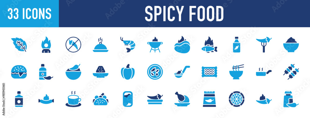 Set of 33 Spicy Food icons. Spicy Food web icon in life style ...