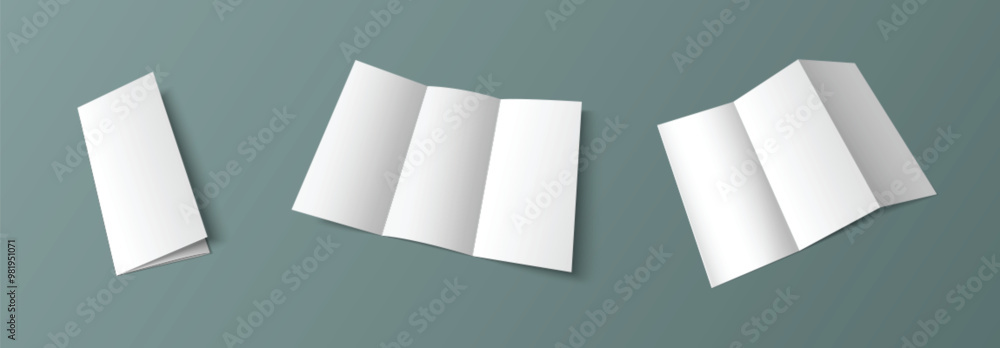Fold leaflet mockup. Blank trifold paper template. White a4 booklet ...