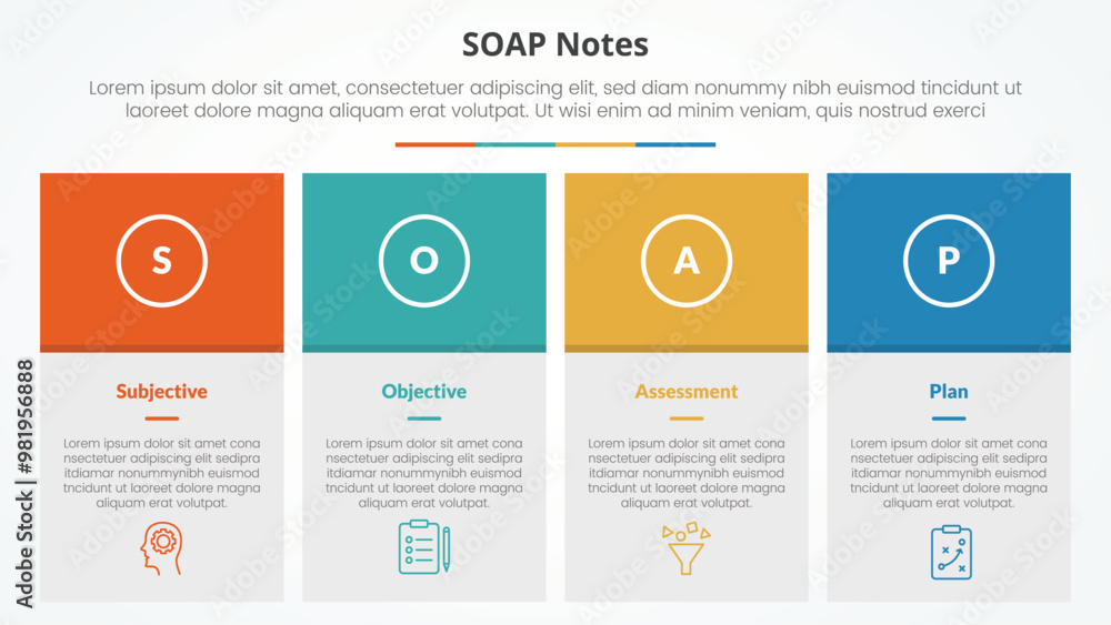SOAP note infographic concept for slide presentation with big box table ...