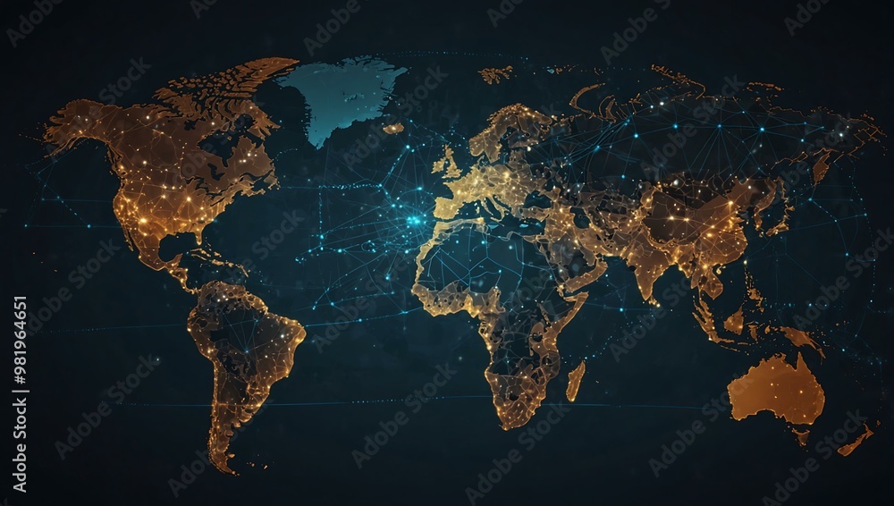 World map with logistics network distribution and a cargo ship concept ...