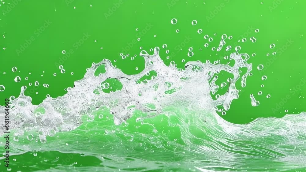 Water splashing against green screen, creating bubbles and droplets ...