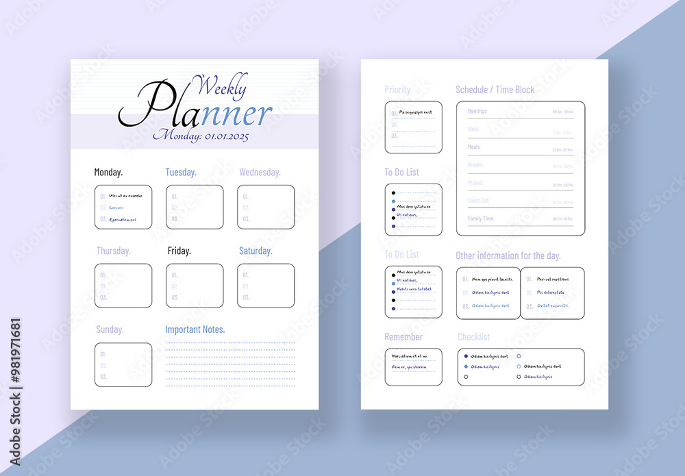 Weekly Daily Planner Layout Stock Template | Adobe Stock