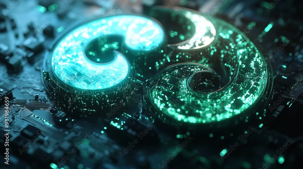 Yin-yang symbol represented as abstract forms of light and shadow in an ...