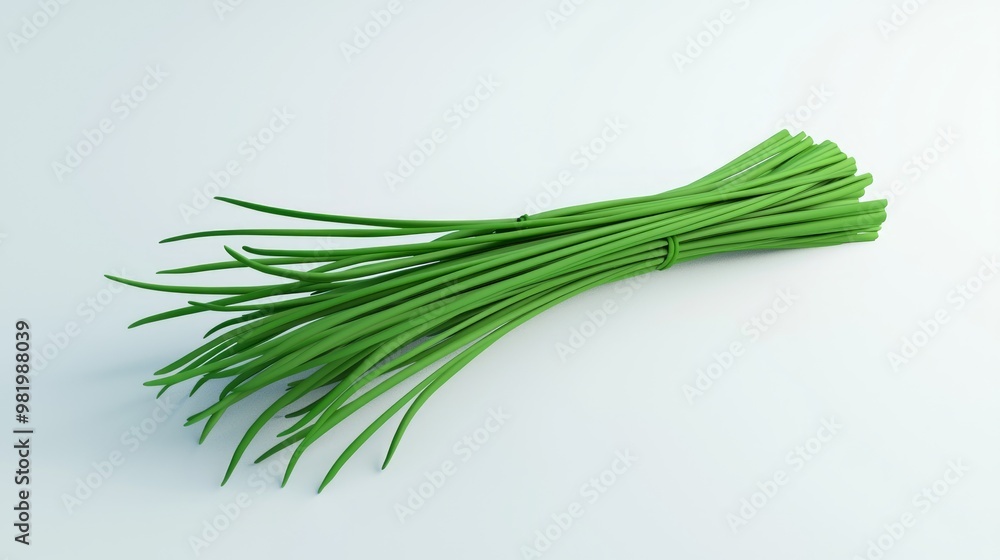 Fresh Chive Bundle in 3D Render on White Background with Long Slender ...