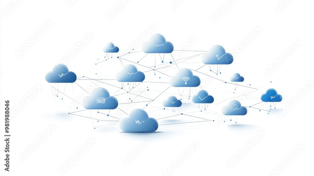 Multiple cloud icons in a 2D and 3D mix, illustrating multi-cloud data ...