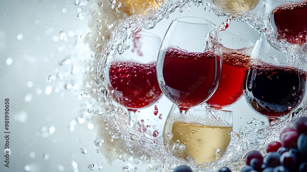 Luxurious wine tasting scene with a circular arrangement of premium ...