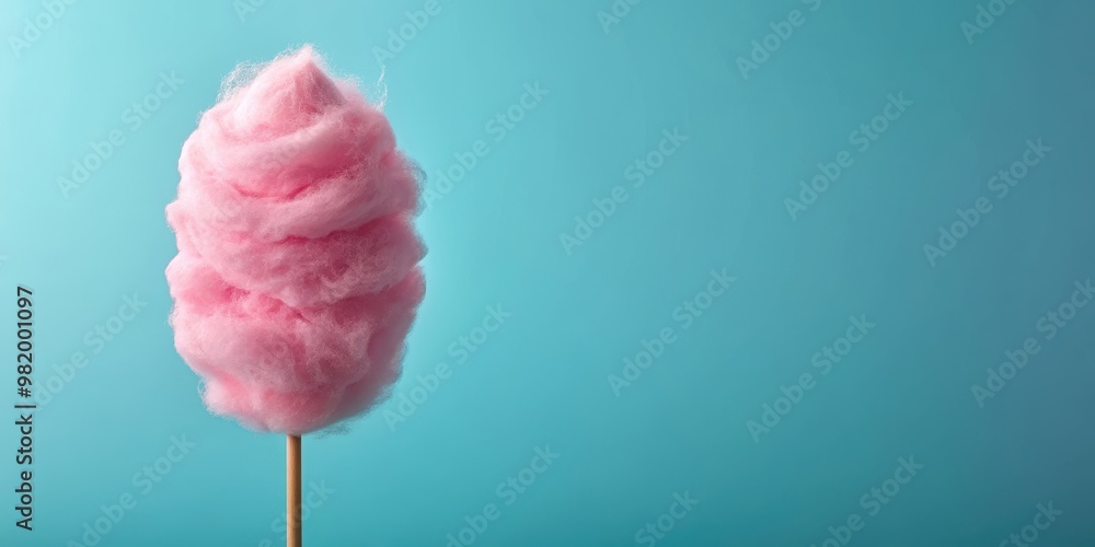 Realistic pink cotton candy on a stick with sweet pastel color candy ...
