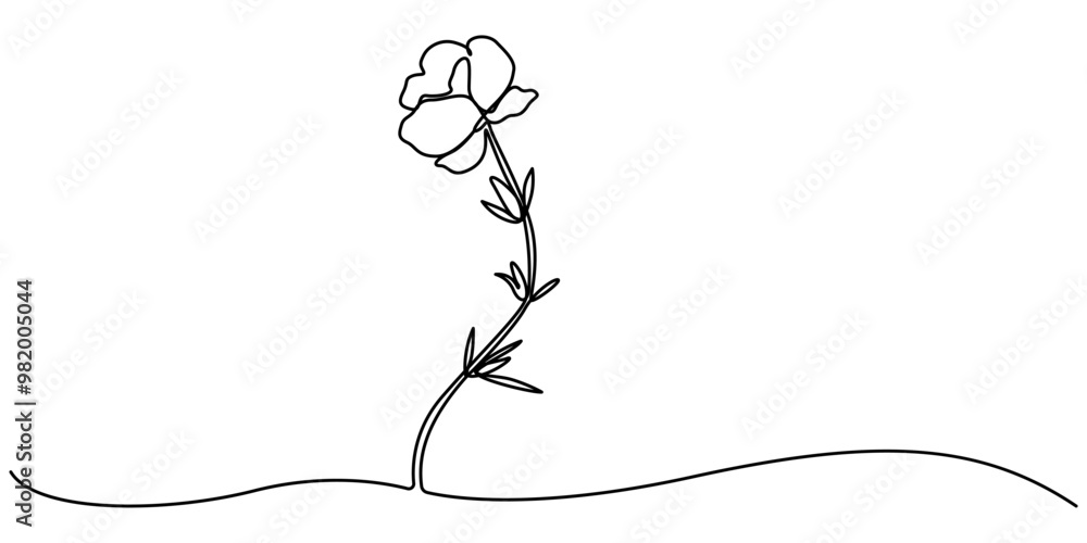Trollius or globe flower in continuous line art drawing style ...
