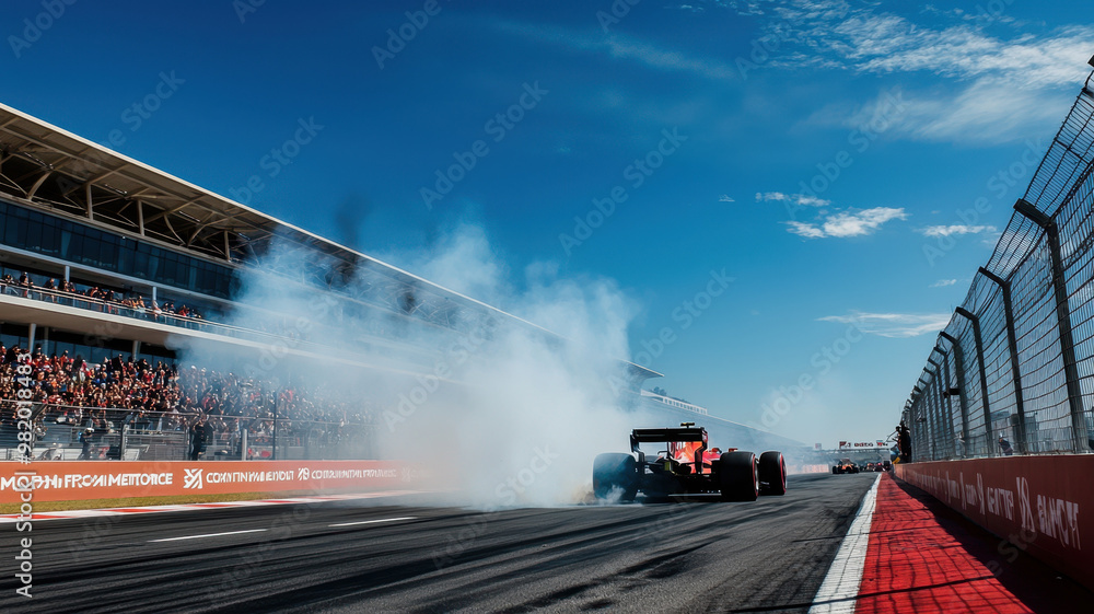 A high energy photo of Formula 1 car launching from starting line ...