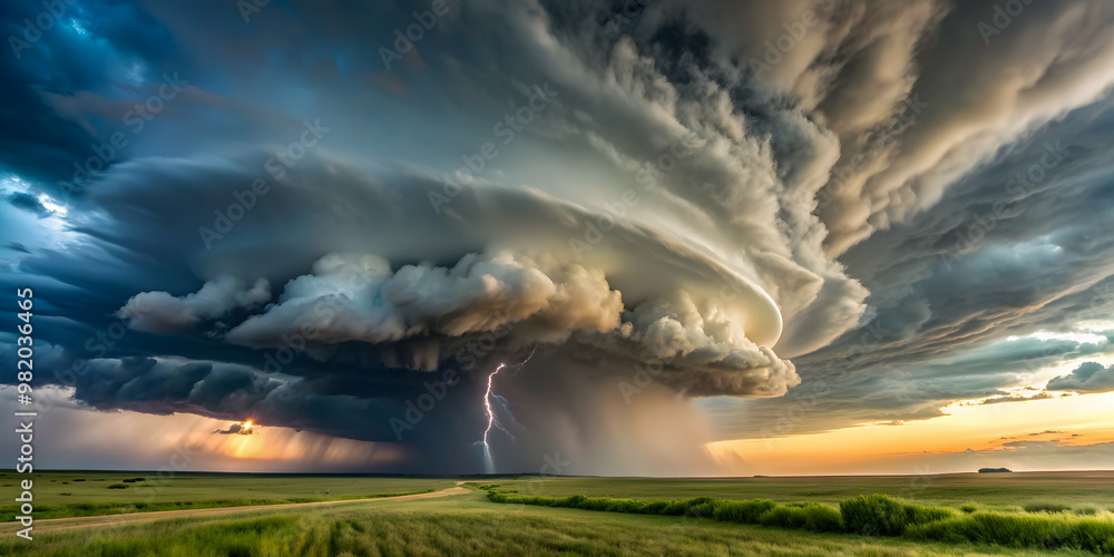 Supercell thunderstorm forming over Tornado Alley in Kansas, USA with ...