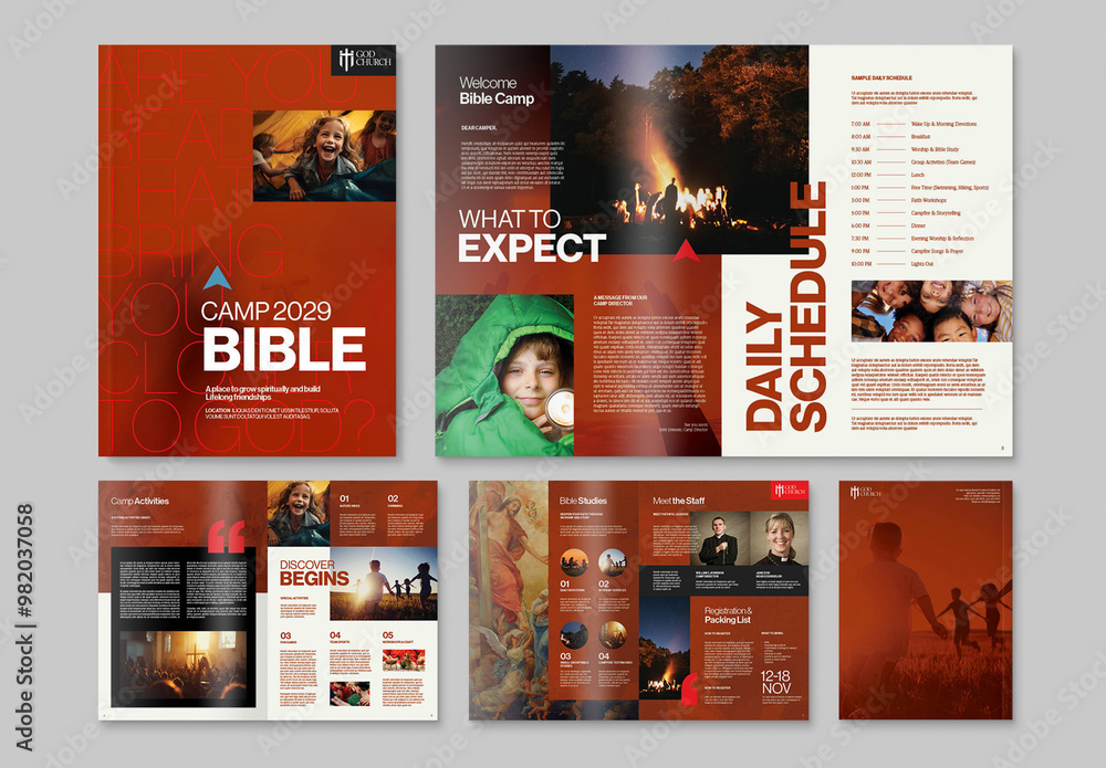 Bible Camp Brochure Template for Modern Church Brochure & Magazine ...