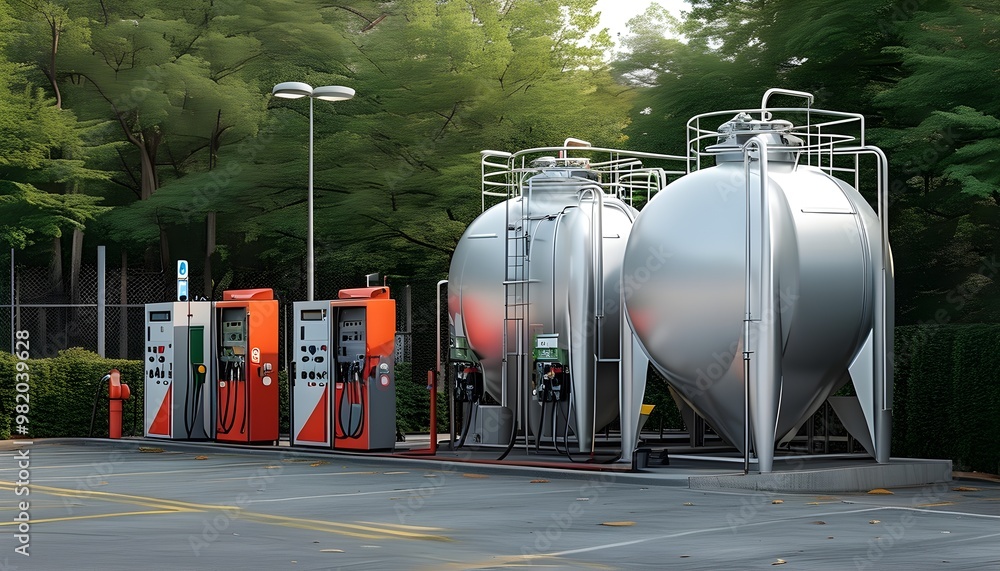 Hydrogen Gas Storage Tank Beside Parking Area with Eco-Friendly Vehicle ...