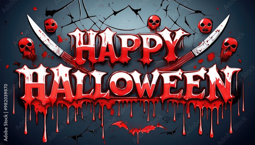 Happy Halloween in a blood-red, drippy font with splatters and eerie ...