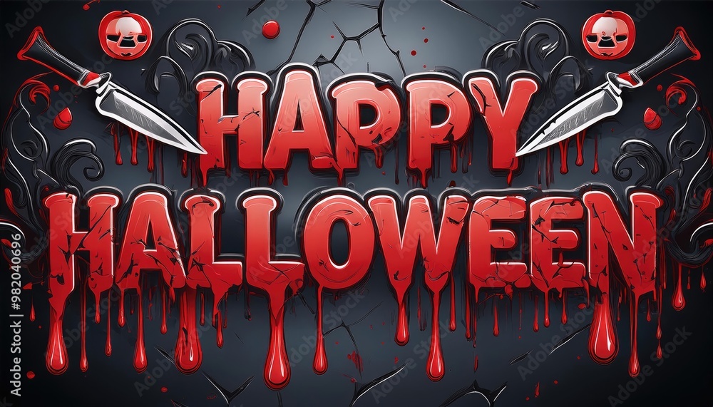Happy Halloween in a blood-red, drippy font with splatters and eerie ...