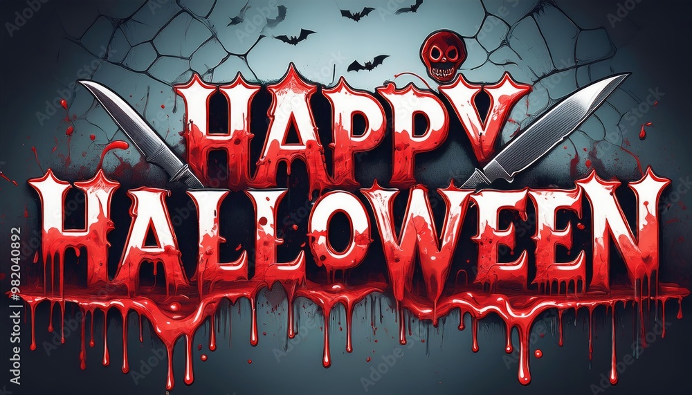 Happy Halloween in a blood-red, drippy font with splatters and eerie ...
