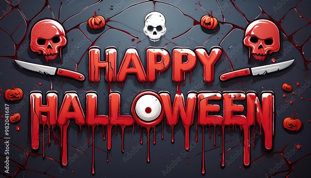 Happy Halloween in a blood-red, drippy font with splatters and eerie ...