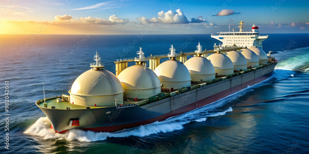 LNG carrier ship with five tanks sailing in Trinidad and Tobago, LNG ...