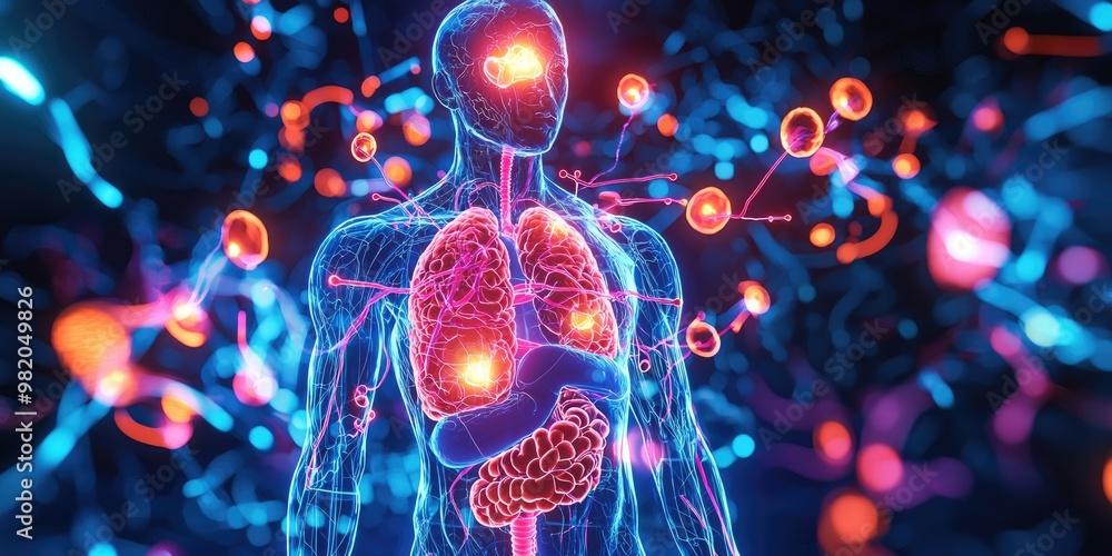 A stylized diagram showing the connection between the endocrine system ...