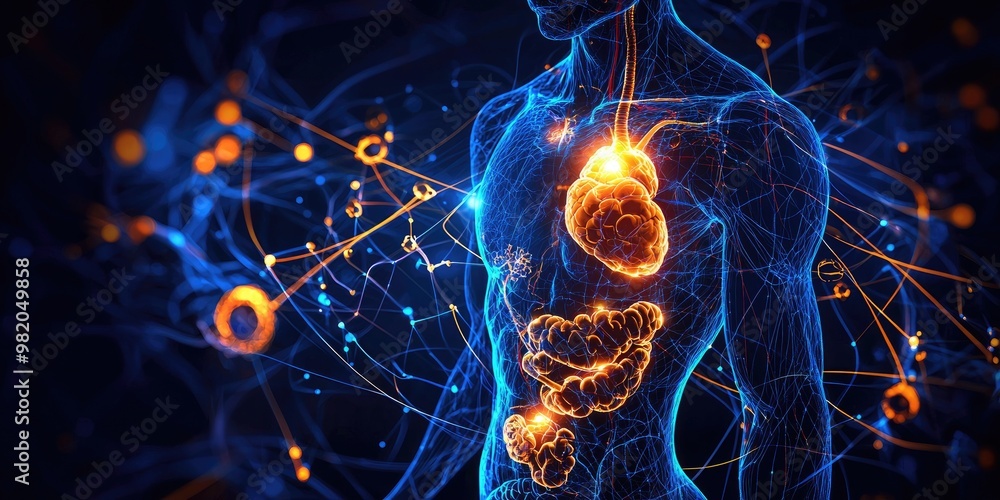 A stylized diagram showing the connection between the endocrine system ...