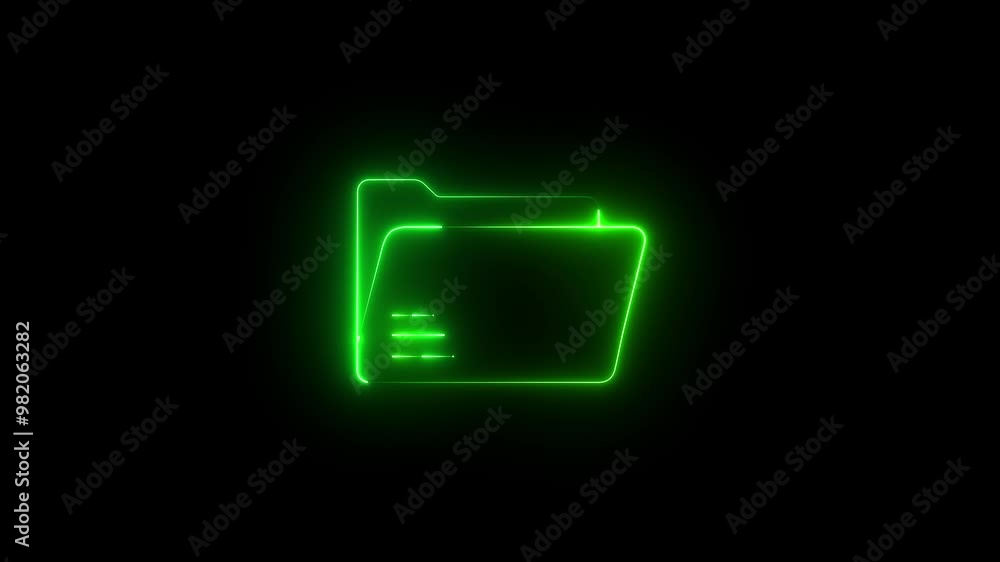 Neon Folder icon isolated on black background. Open and closed folders ...