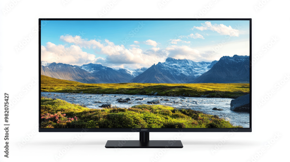 Realistic mockup of a 4K flat-screen LCD, OLED, or plasma TV with a ...