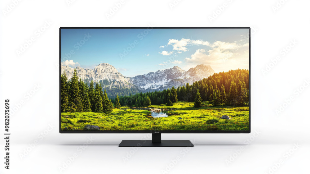 Realistic mockup of a 4K flat-screen LCD, OLED, or plasma TV with a ...