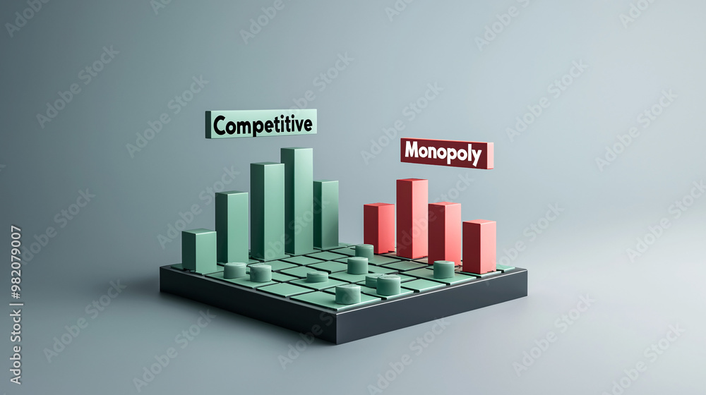 A 3D model of a minimalist marketing chart with two distinct sections ...