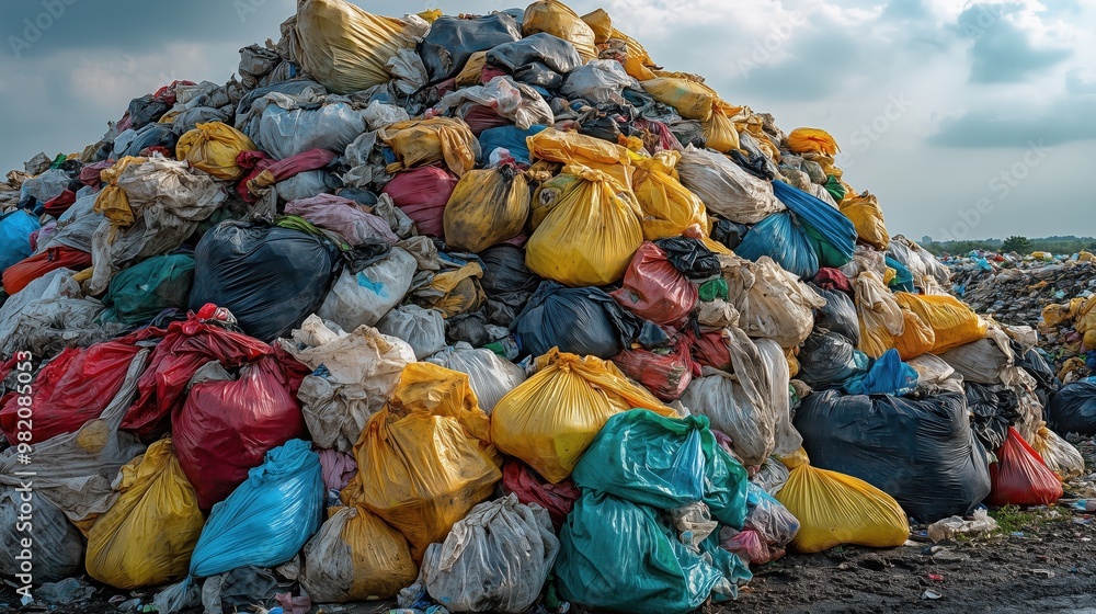Massive Pile of Plastic Garbage at Landfill Site. Huge pile of plastic ...