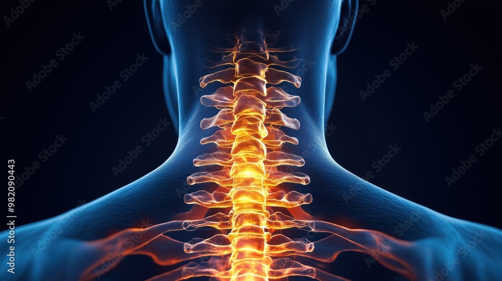 Illustration of Upper Spine with Lumbar Highlight. Digital illustration ...