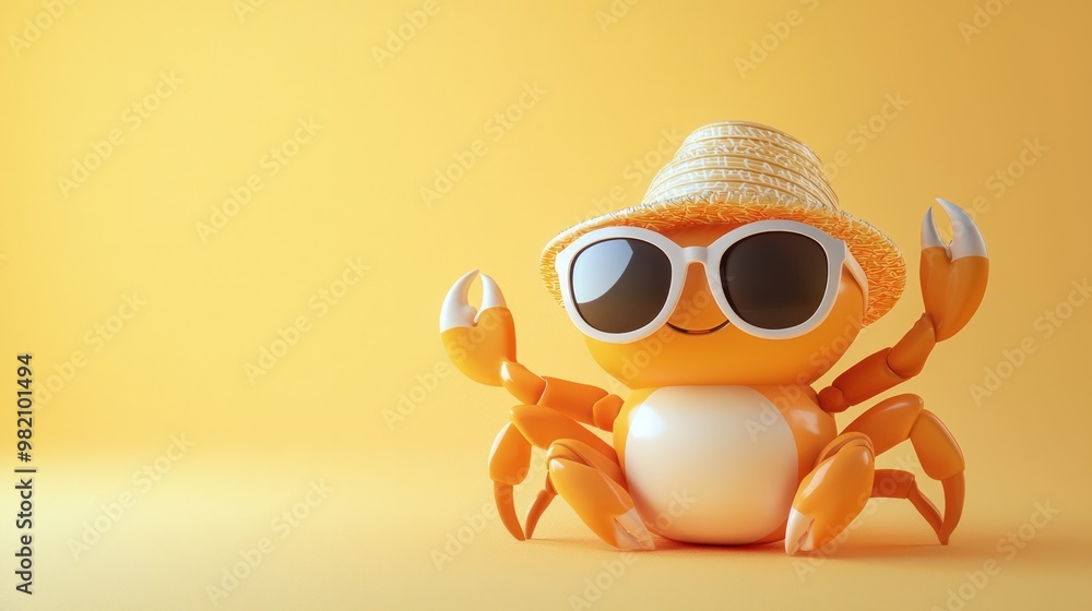 Beach Ready Chibi Crab 3D Render - Adorable crustacean with sunglasses ...