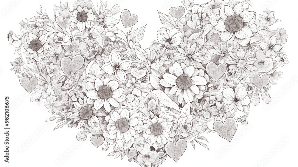 Heart themed quotes illustration for adults featuring a coloring page ...